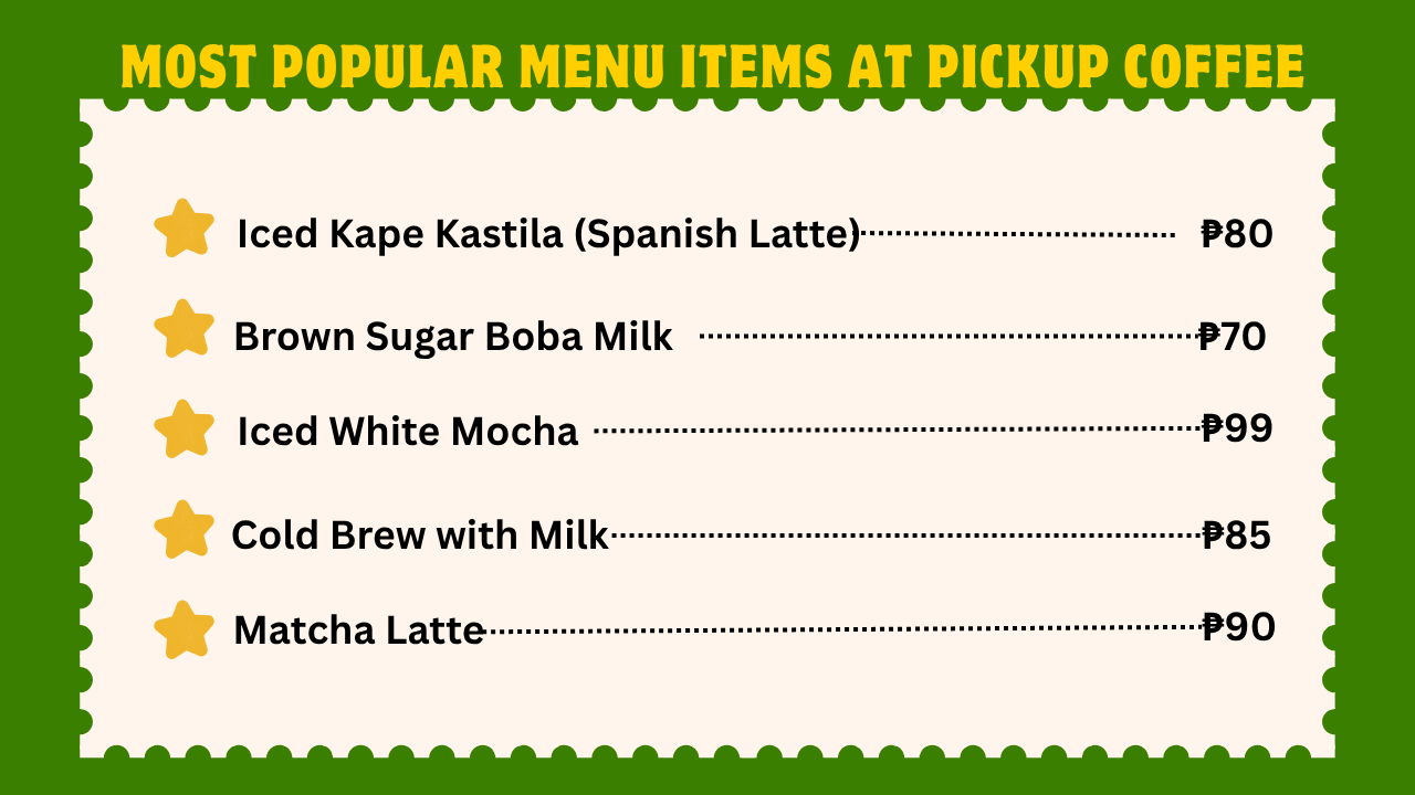 Pickup Coffee Menu With Prices In The Philippines- 2025