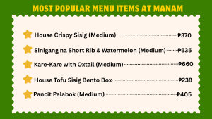 Manam Menu With Prices In The Philippines - 2025