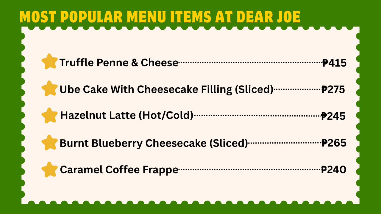 Dear Joe Menu With Prices In The Philippines - 2025