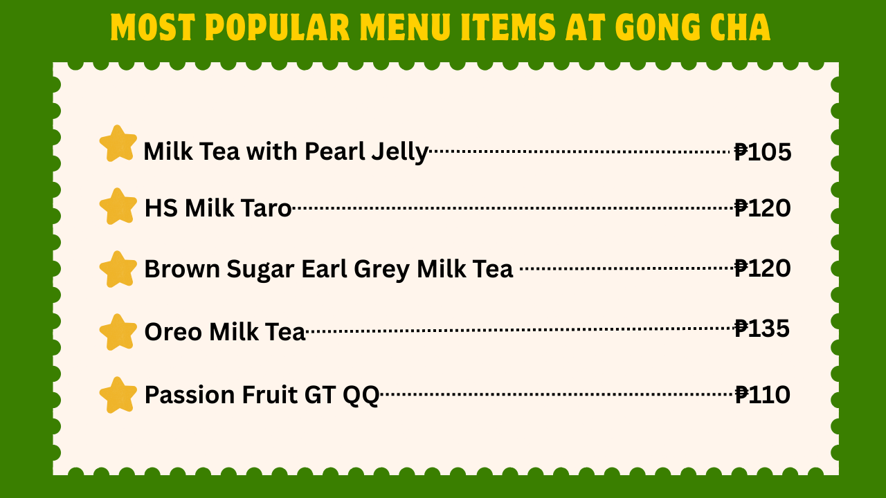 Gong Cha Menu With Prices In The Philippines- 2025