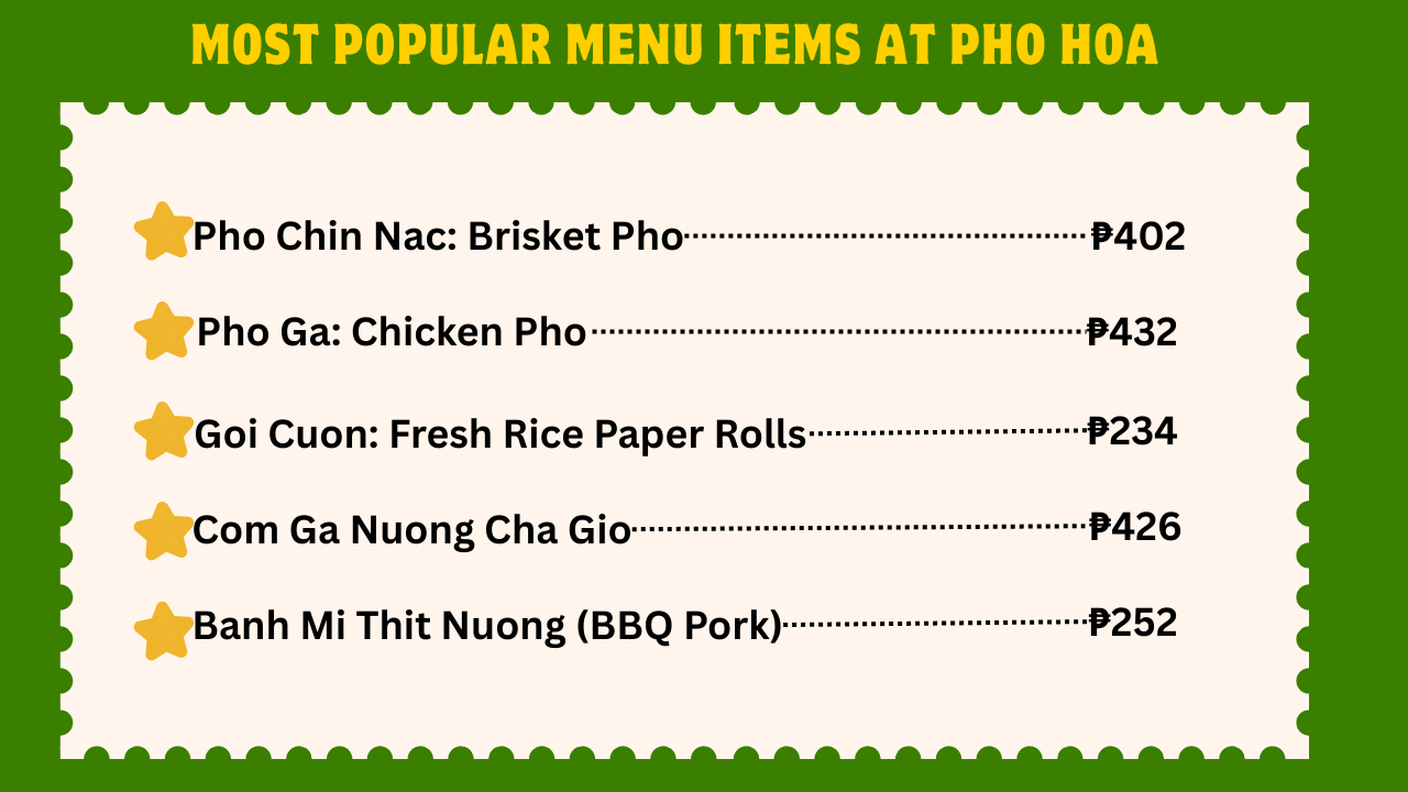 Pho Hoa Menu With Prices In The Philippines- 2025
